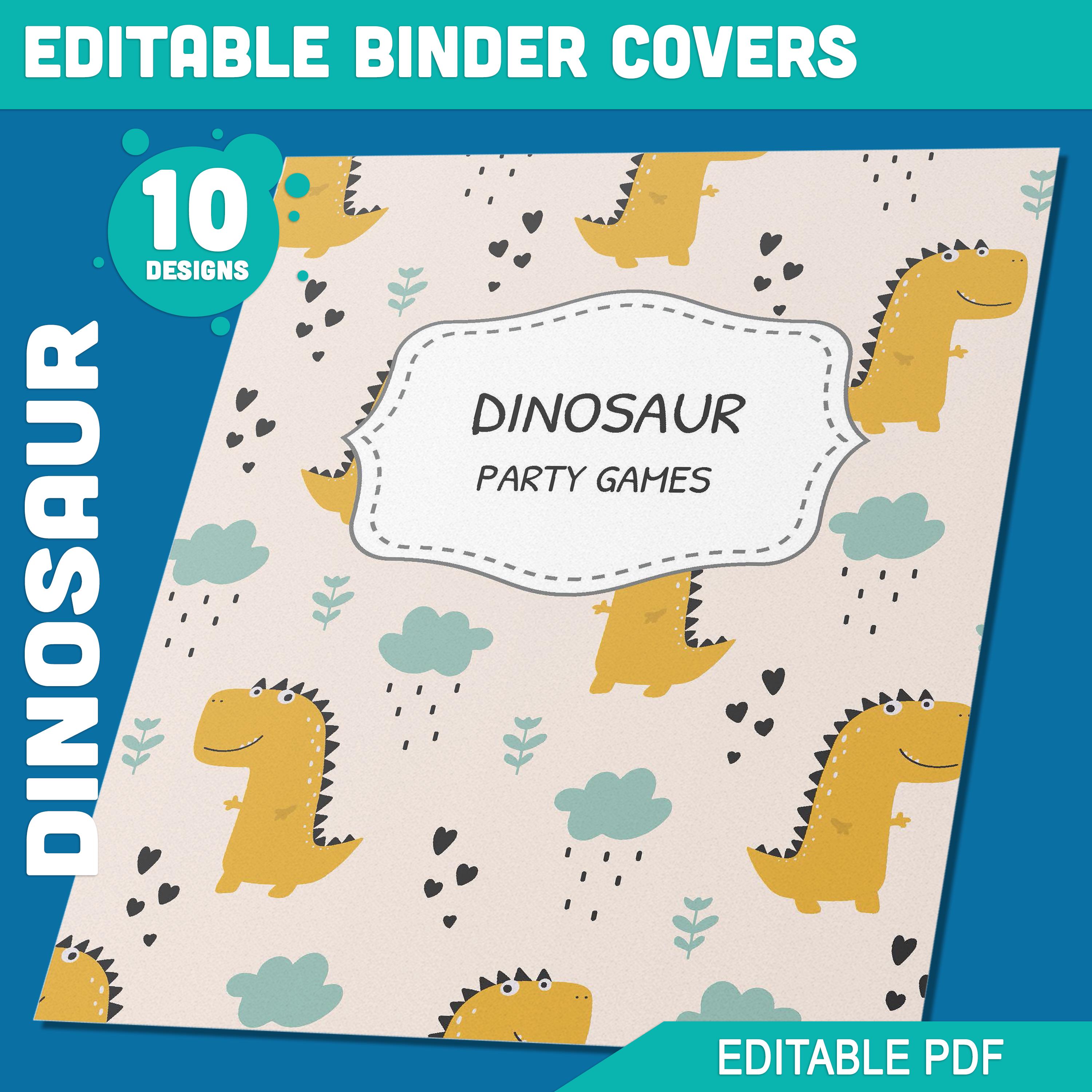 Dinosaur Binder Cover for Boys/girls, 10 Printable & Editable Binder ...