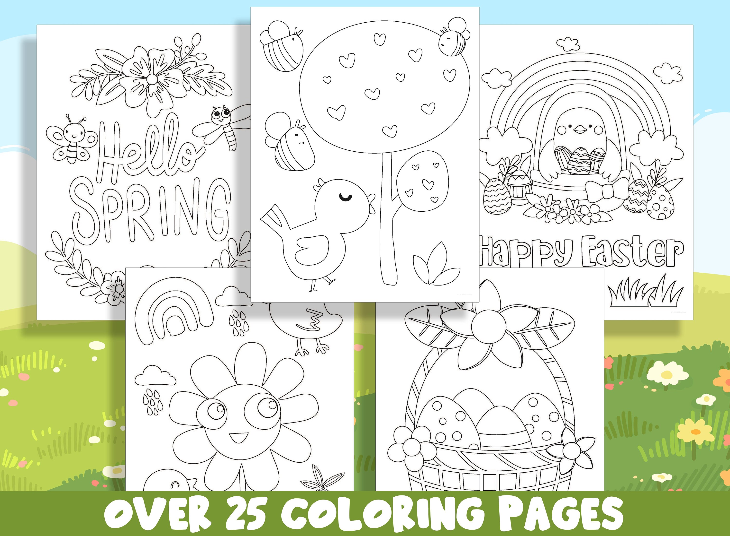 Spring Coloring Book, 25 Printable Spring Elements/easter Coloring ...