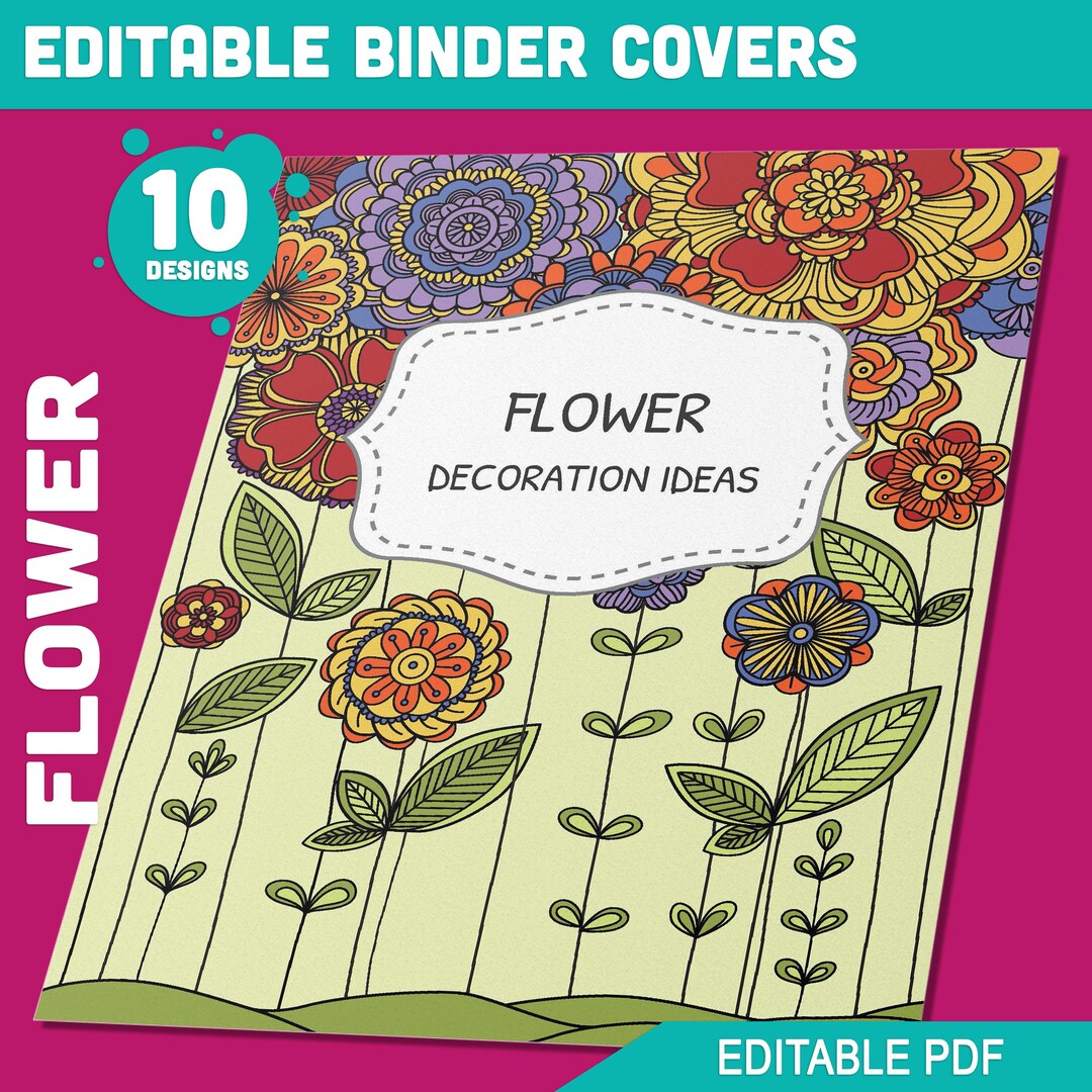 Flower Binder Cover Templates, 10 Printable & Editable Binder Covers ...