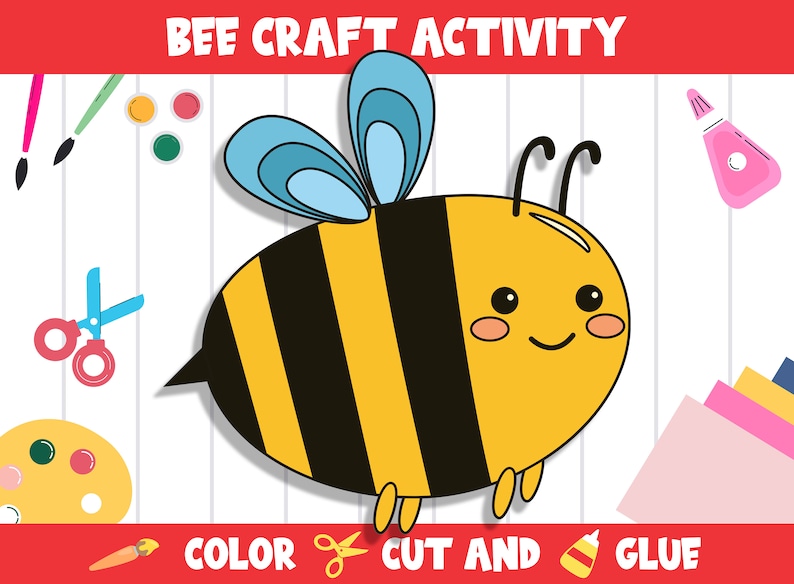 Cute Bee Craft Activity Color, Cut, and Glue for Prek to 2nd Grade, PDF ...