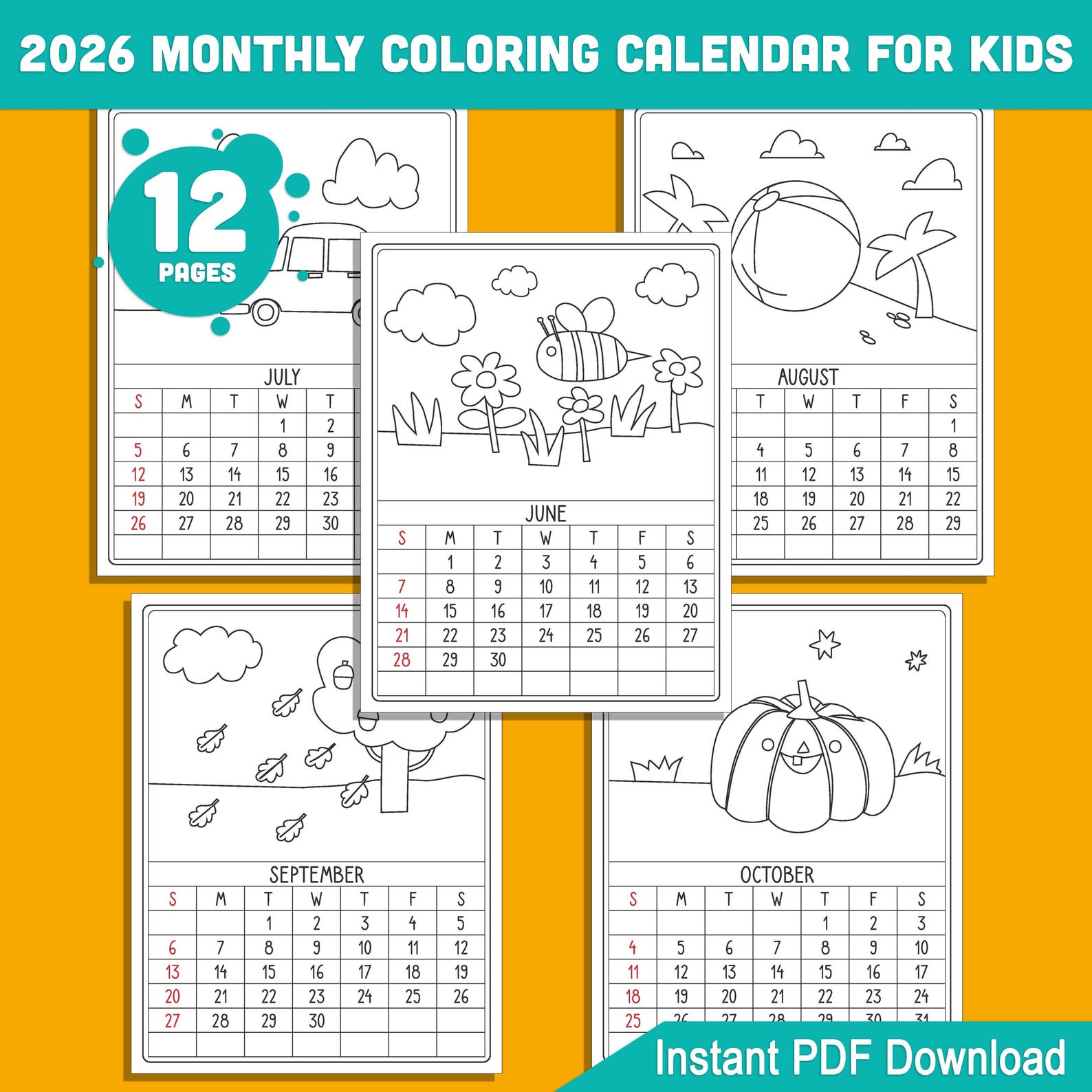 2026 Calendar Coloring Activity: Fun and Creative Monthly Themes ...