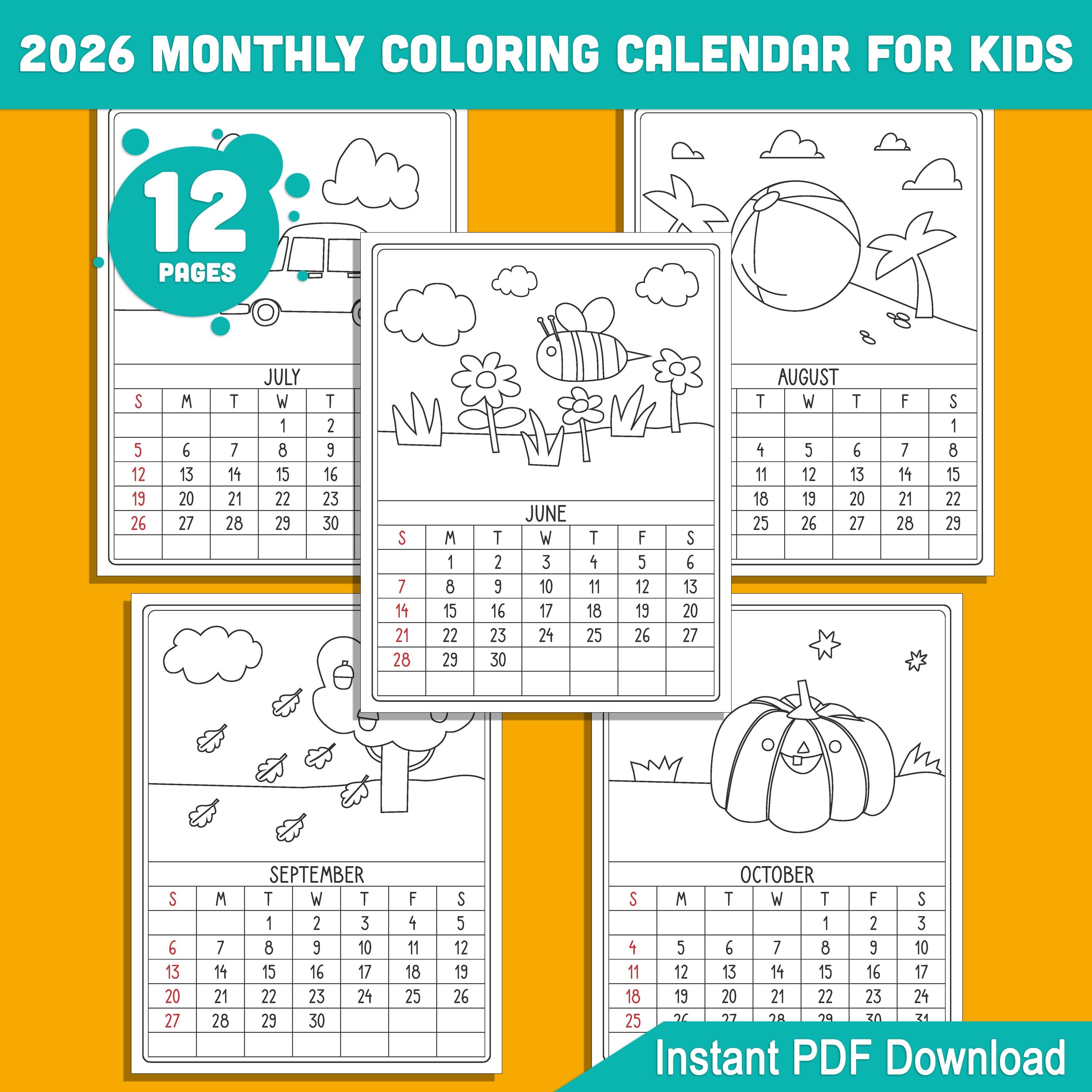 2026 Calendar Coloring Activity: Fun and Creative Monthly Themes ...