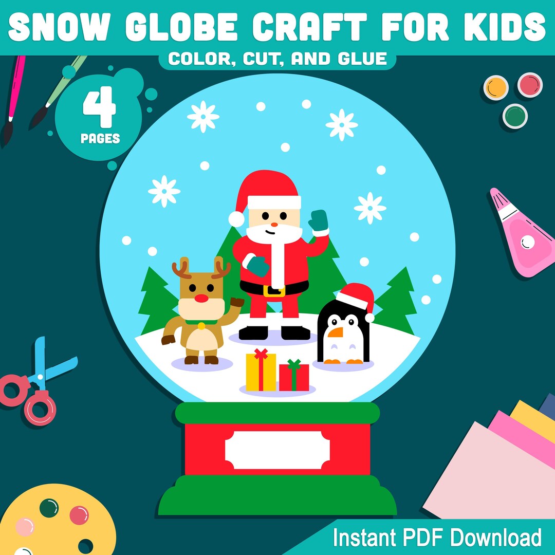 Snow Globe Ornament Craft Template – Color, Cut, & Glue Activity for ...