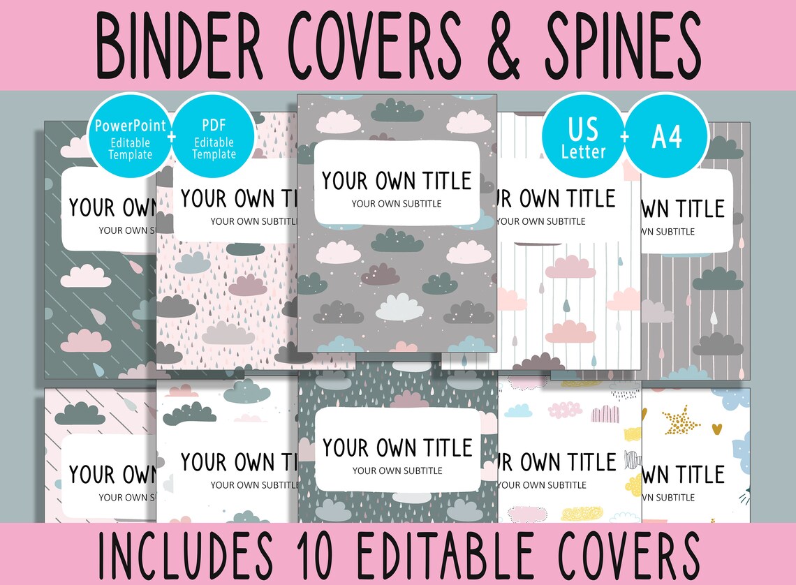 10 Editable Clouds Pattern Binder Covers, Includes 1, 1.5, 2" Spines ...
