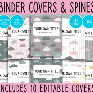 10 Editable Clouds Pattern Binder Covers, Includes 1, 1.5, 2" Spines ...