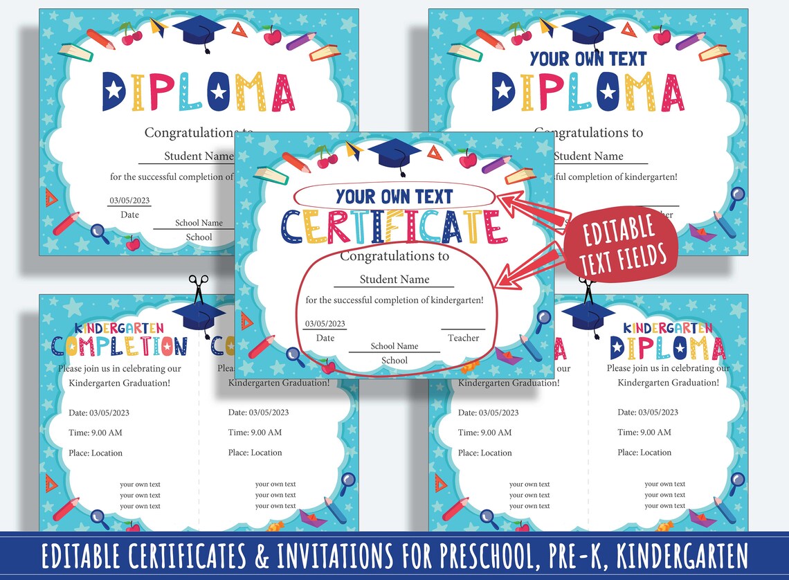Certificate of Completion Editable End of Year Diplomas - Etsy