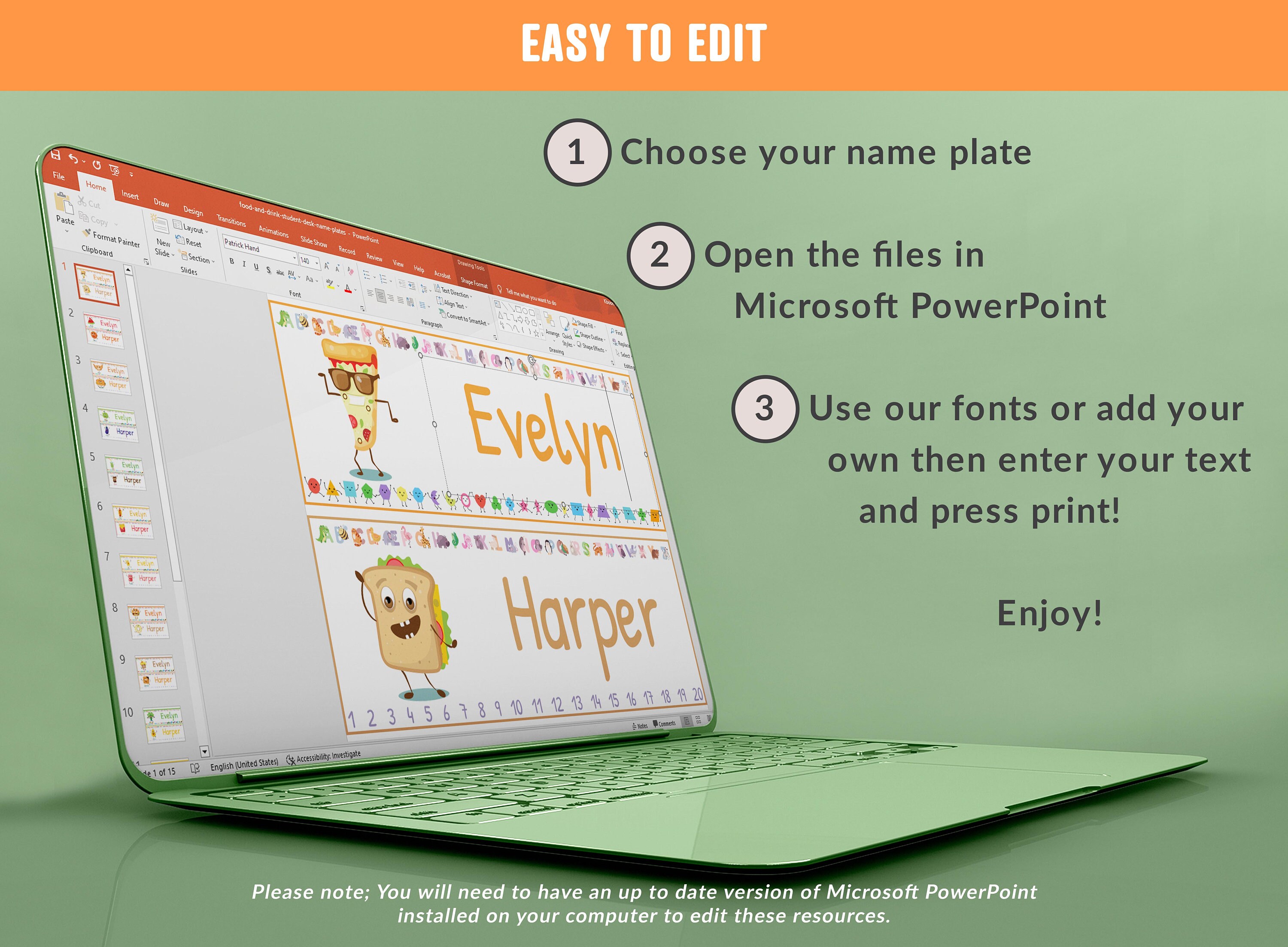 Student Desk Plates, 30 Printable/editable Funny Food & Drink Classroom ...