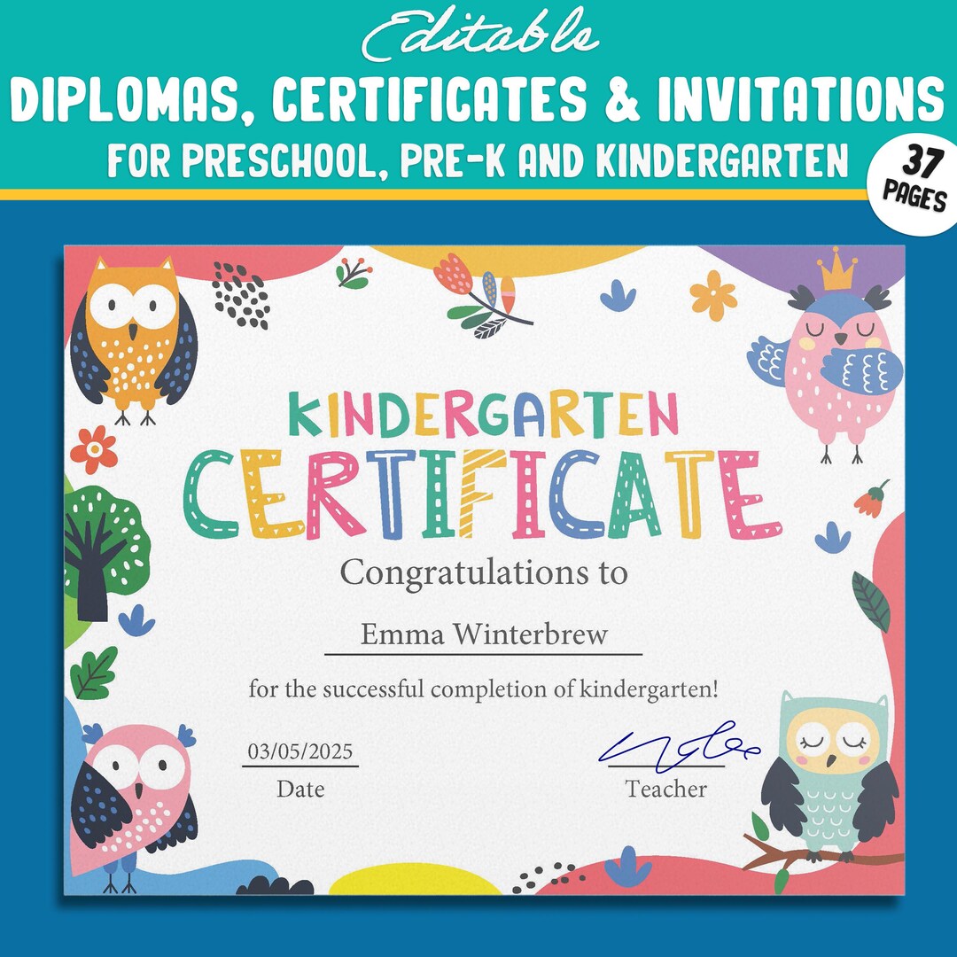 37 Editable Kindergarten, Pre-k, and Preschool Certificates of ...