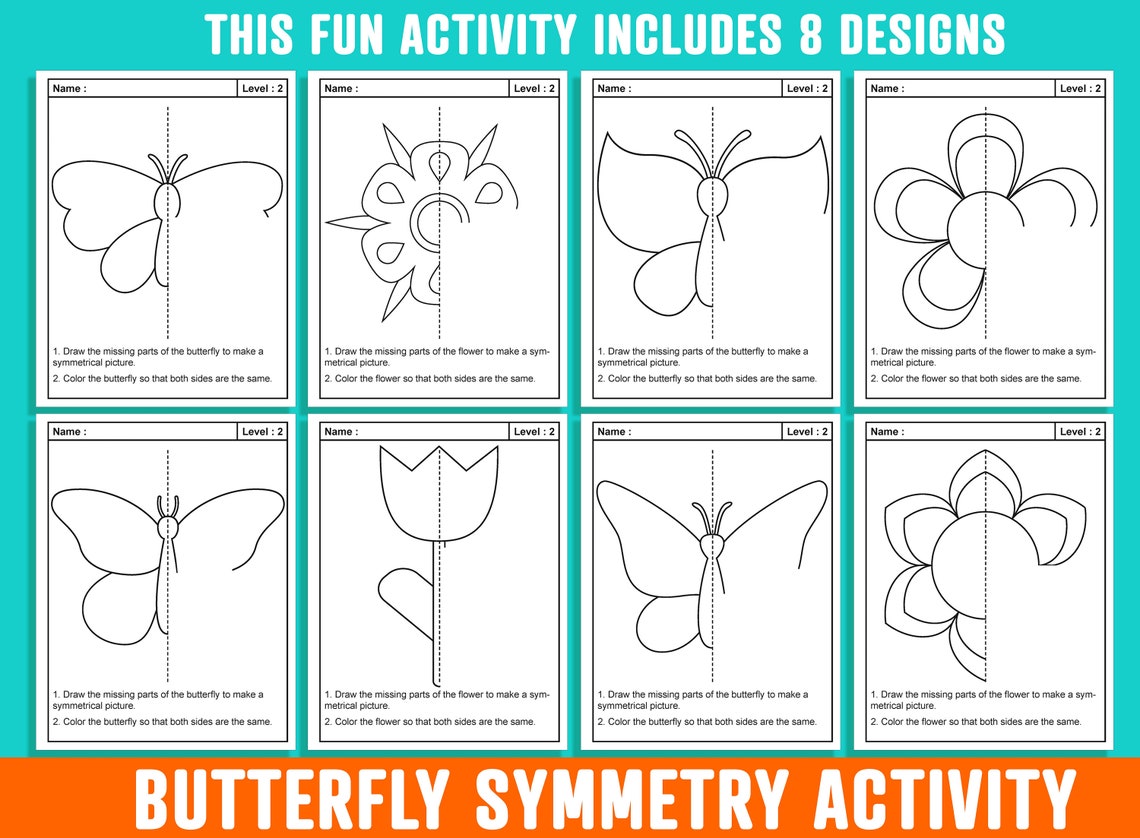Flowers and Butterflies Line of Symmetry Spring / Summer - Etsy