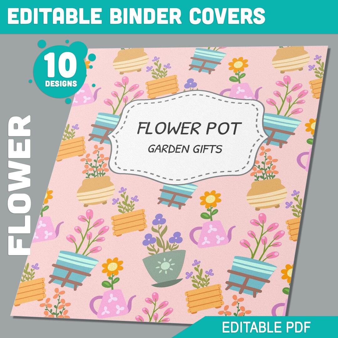 Flower Binder Cover, 10 Printable/editable Covers+spines, Binder Insert ...