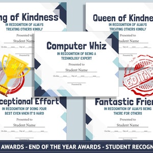 Editable Middle School Awards, End of the Year Awards, Student ...