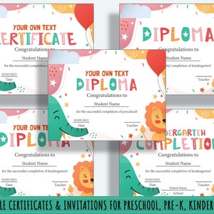 Diploma, Certificate, and Invitation Template for Kids With Animals ...
