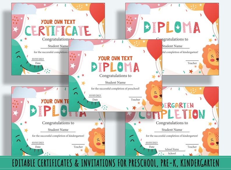 Diploma, Certificate, and Invitation Template for Kids With Animals ...