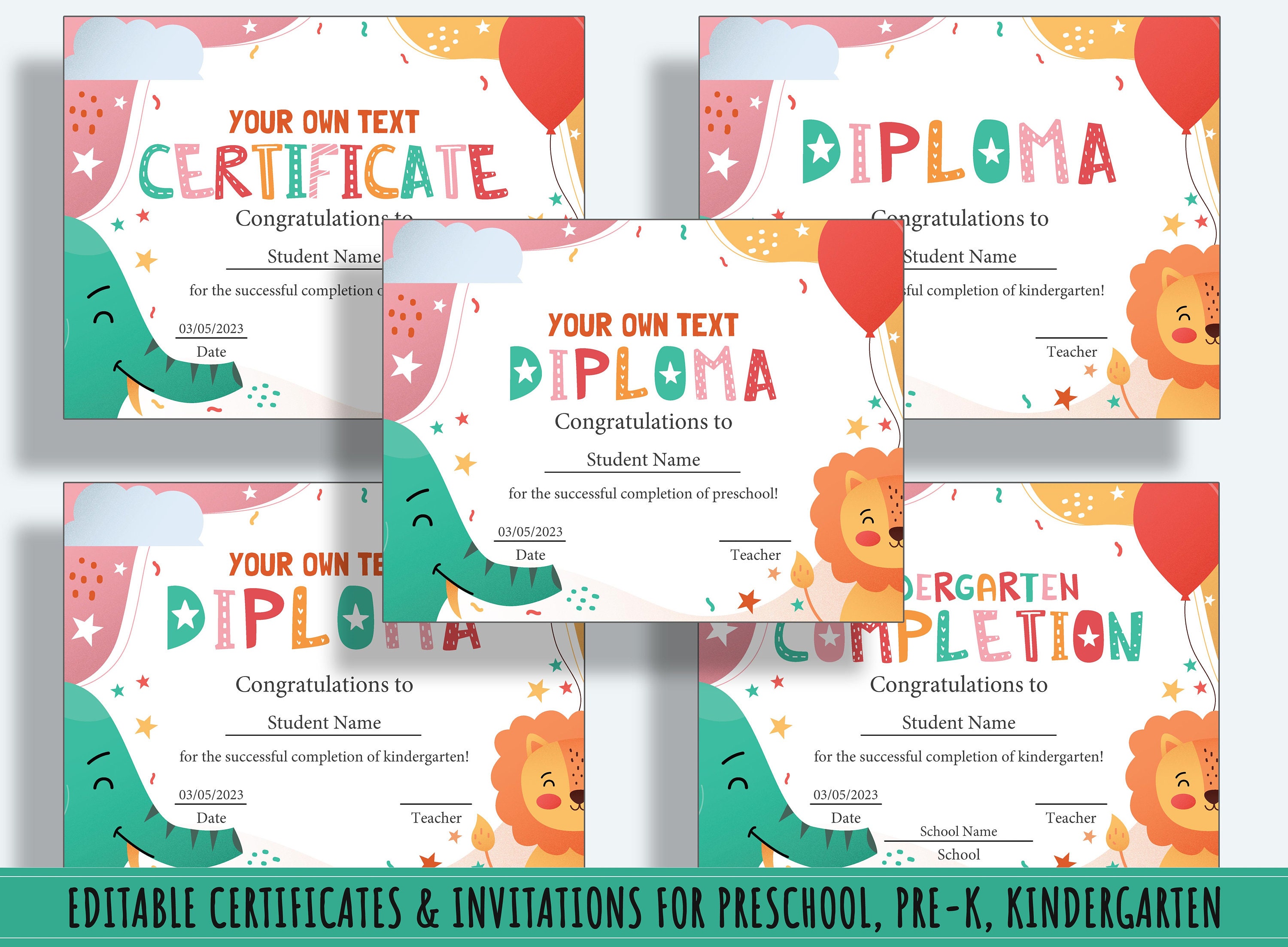 Diploma, Certificate, and Invitation Template for Kids With Animals ...