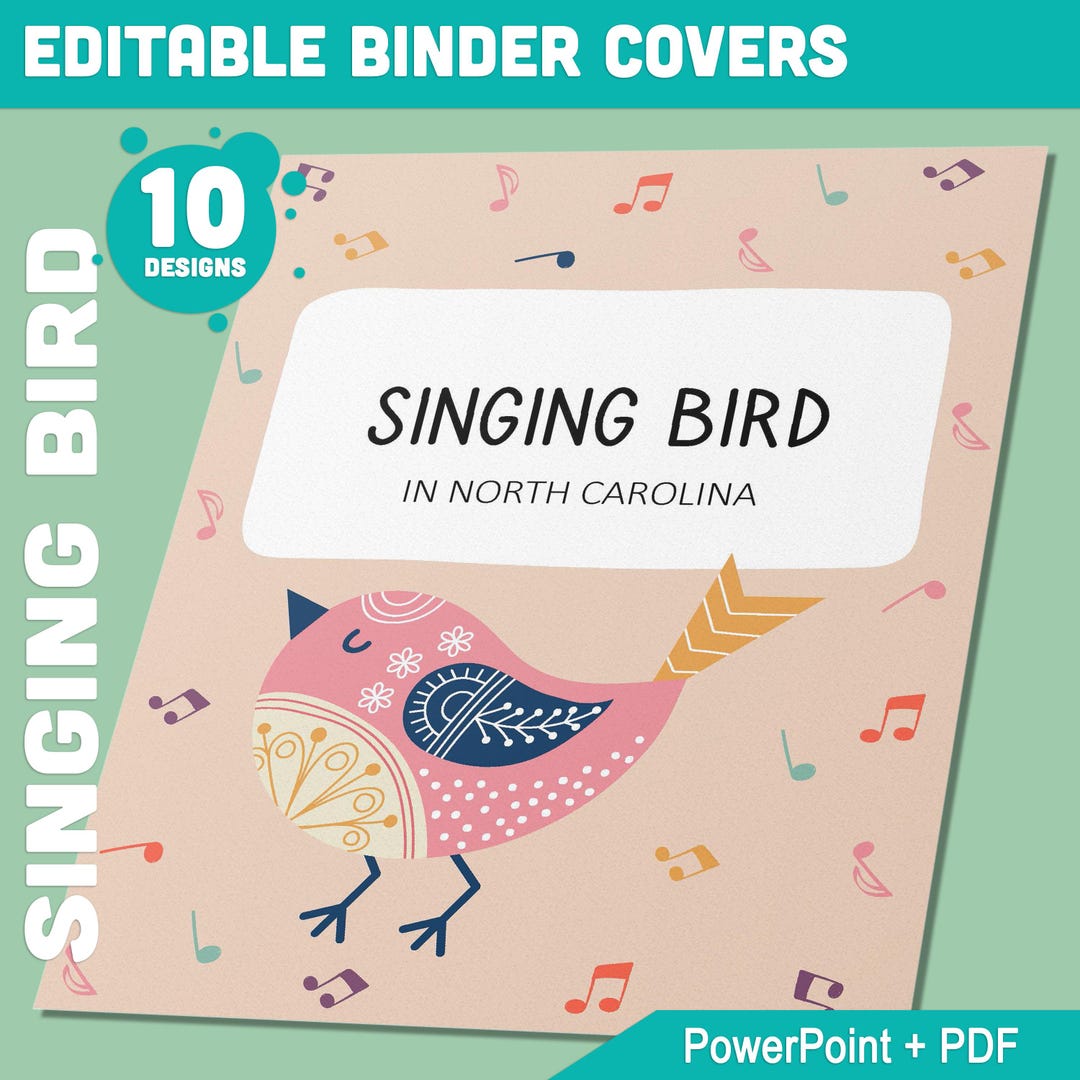10 Editable Singing Bird Binder Covers, Includes 1", 1.5", 2" Spines ...