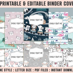 Cute Animal Binder Cover, 10 Printable & Editable Binder Covers ...