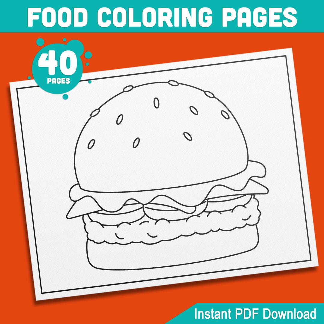 Food Coloring Pages: Fun Activity Book for Kids With 40 Printable Food ...