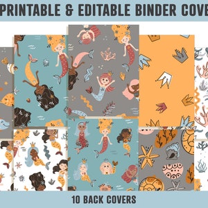 Mermaids & Sea Animals Binder Covers, 10 Printable/editable Binder ...