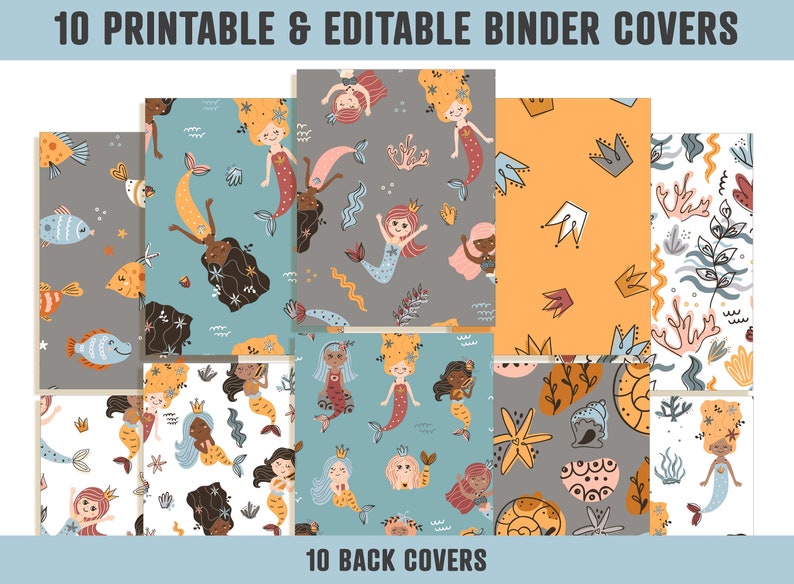 Mermaids & Sea Animals Binder Covers, 10 Printable/editable Binder ...