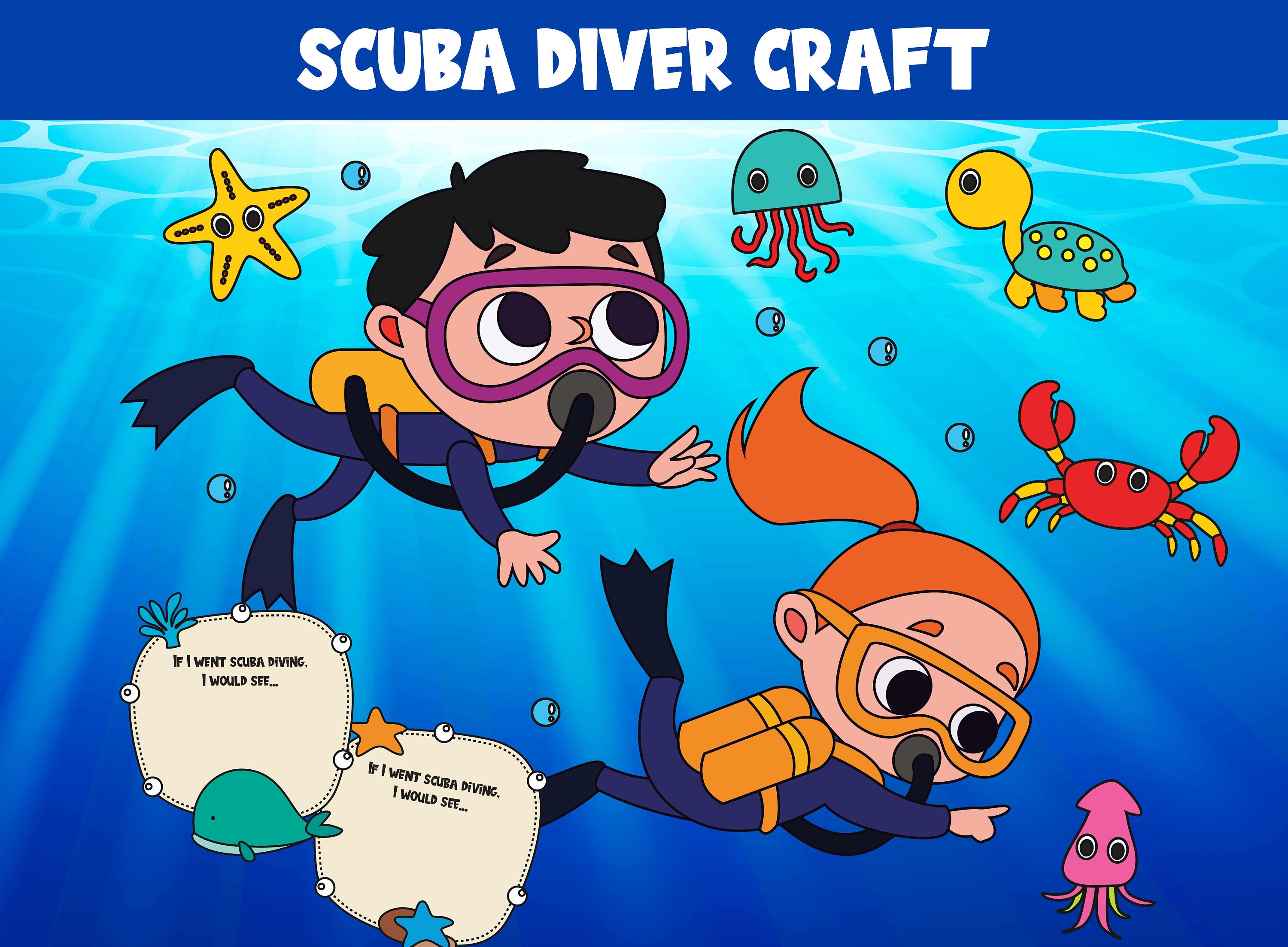 Underwater Adventures Craft Bundle: Scuba Diver and Ocean Animals Dive ...