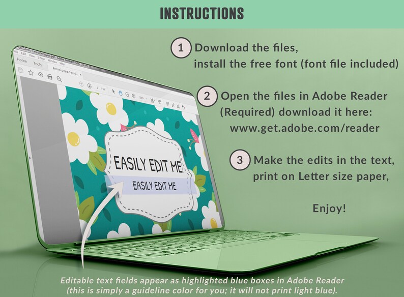 Floral Binder Cover, 10 Printable & Editable Coversspines, Binder Cover ...