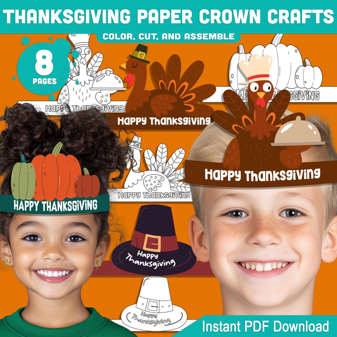 Printable Happy Thanksgiving Paper Crown Crafts, Autumn Headband and ...