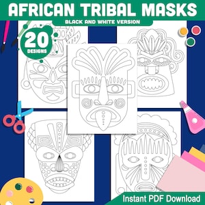 African Tribal Masks Printable: 20-page DIY Craft With 10 Designs to ...