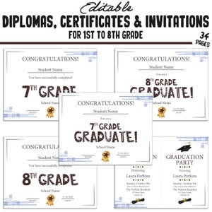 Printable 5th Grade Diplomas, Editable Certificates for 1st-8th Grades ...