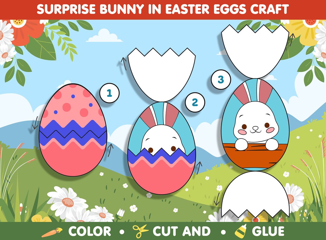 Surprise Bunny in Easter Eggs Craft Activity for Kids - Color, Cut, and ...