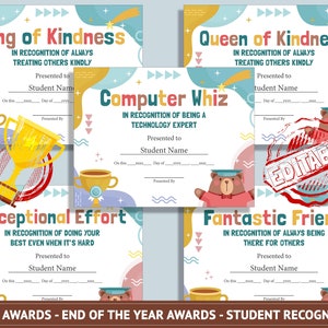 Class Awards Editable - End of the Year Awards - Student Recognition ...