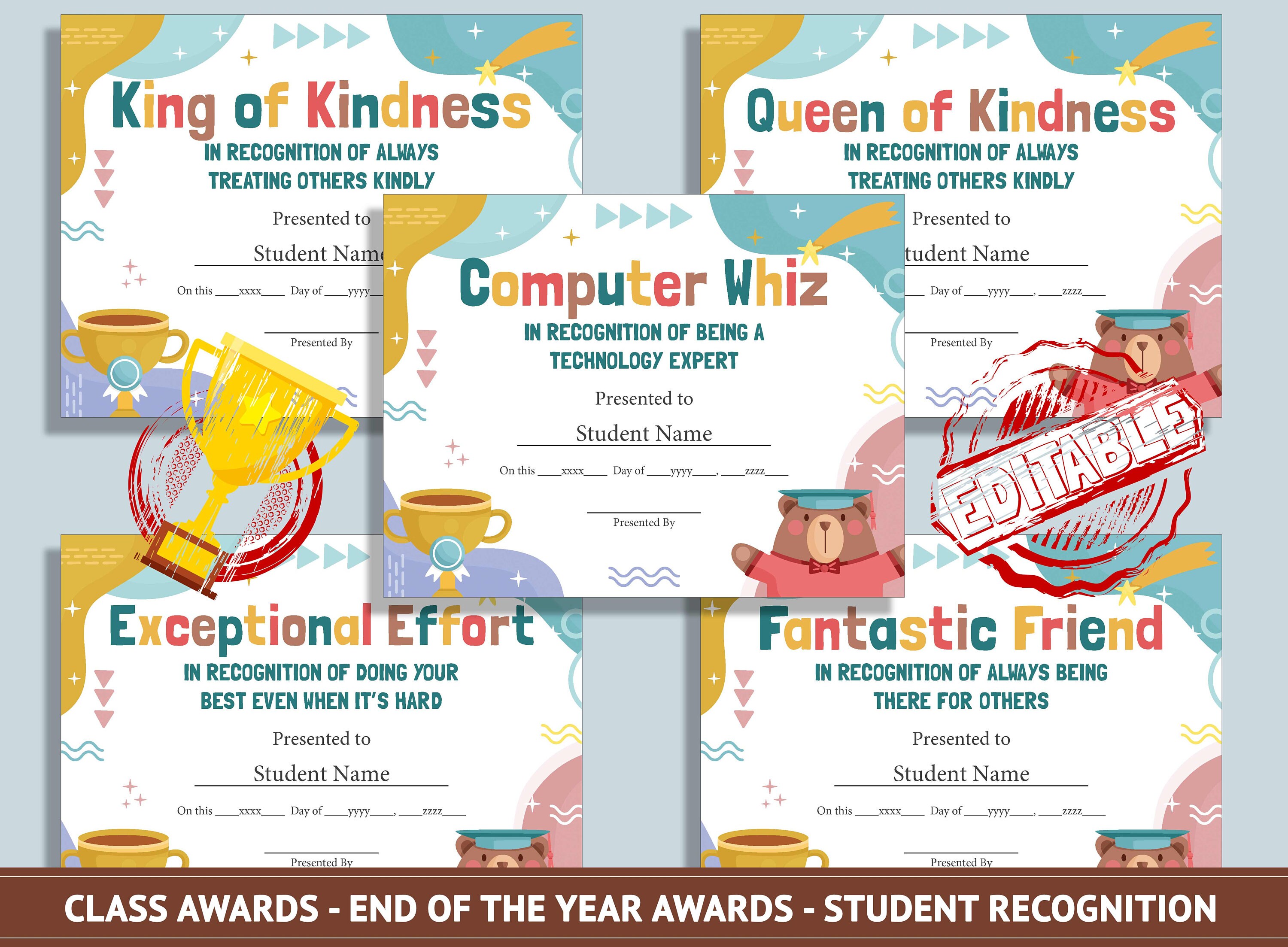 Class Awards Editable End of the Year Awards Student Recognition, PDF ...