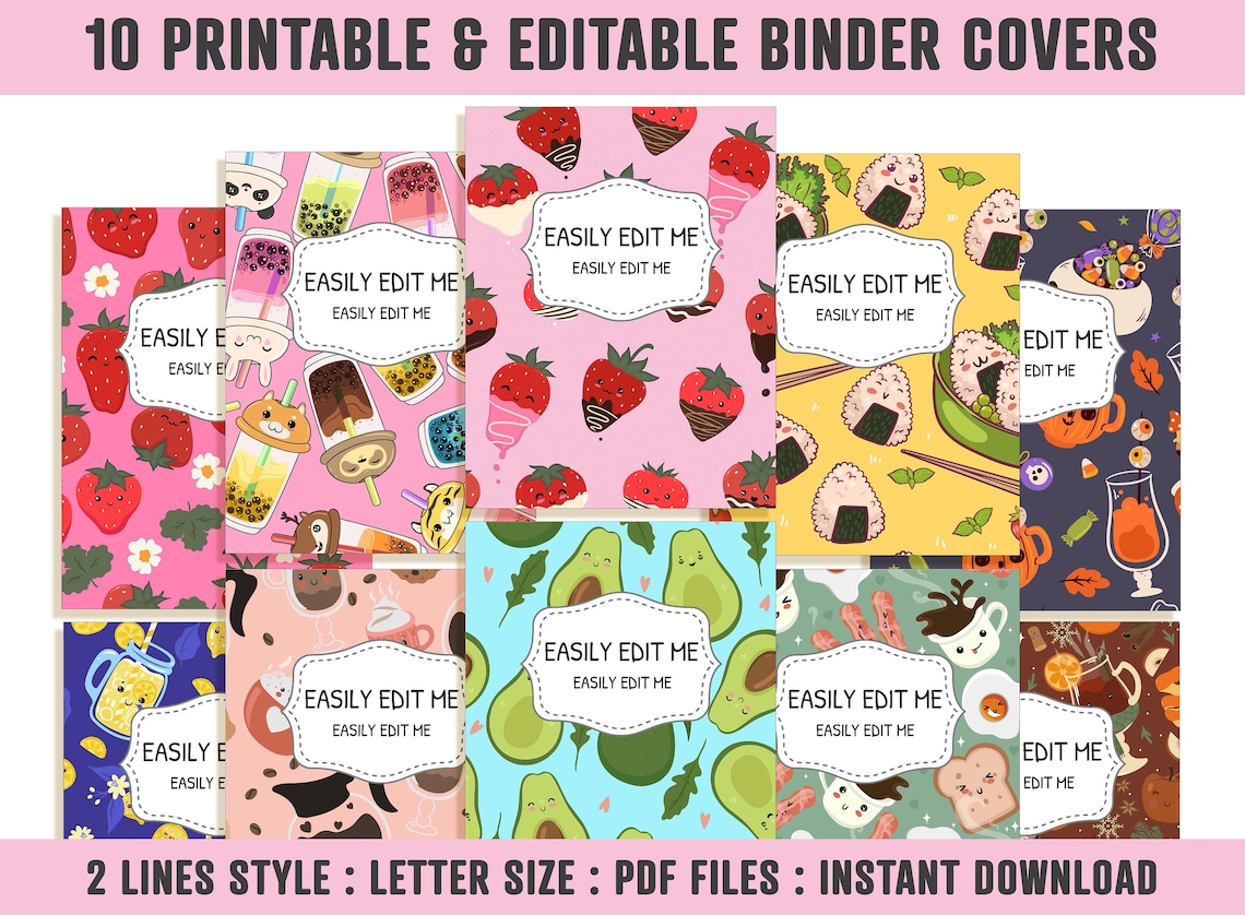 Food Binder Cover, 10 Printable & Editable Covers+spines Binder Insert ...
