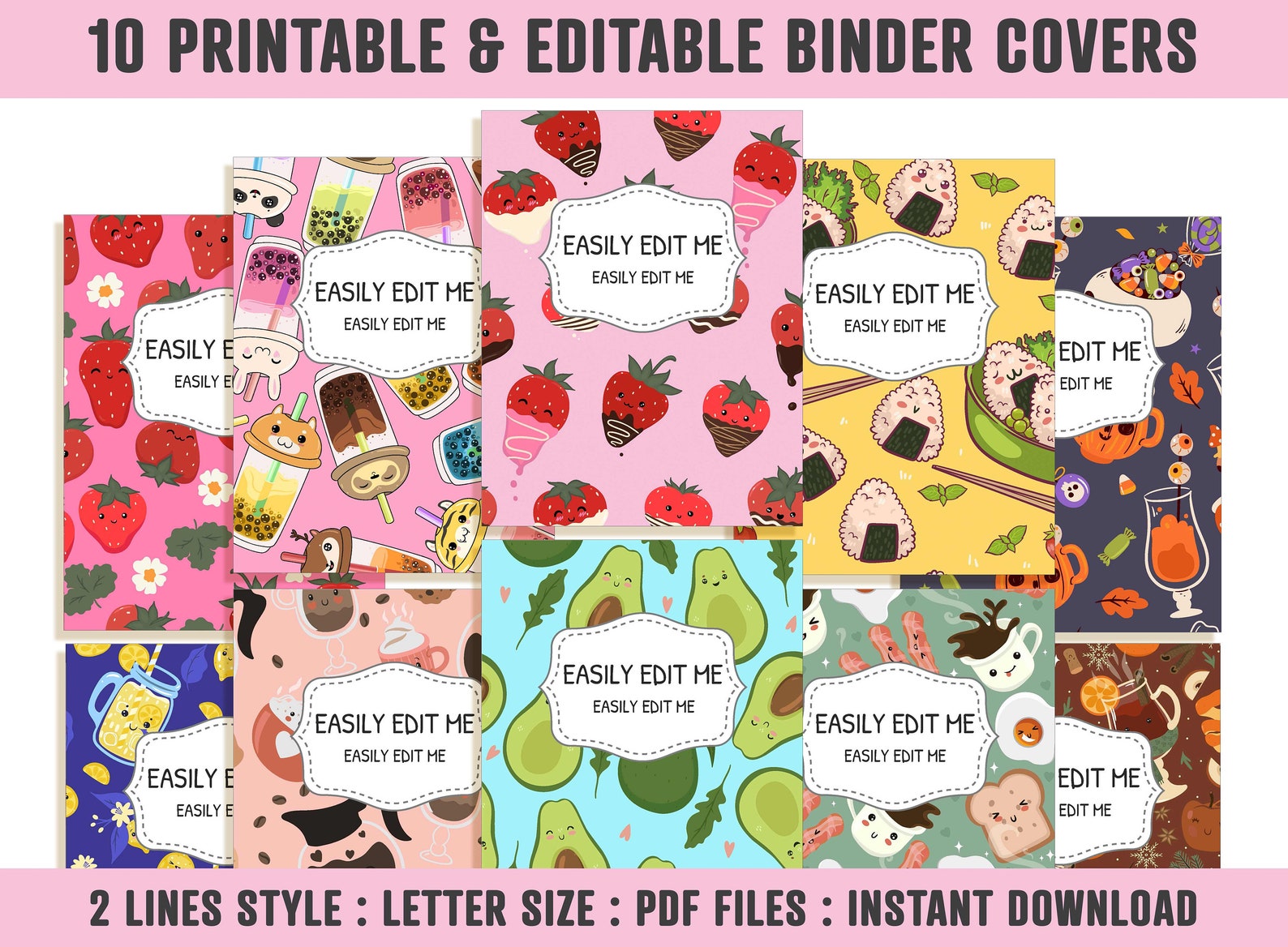 Food Binder Cover, 10 Printable & Editable Covers+spines Binder Insert ...
