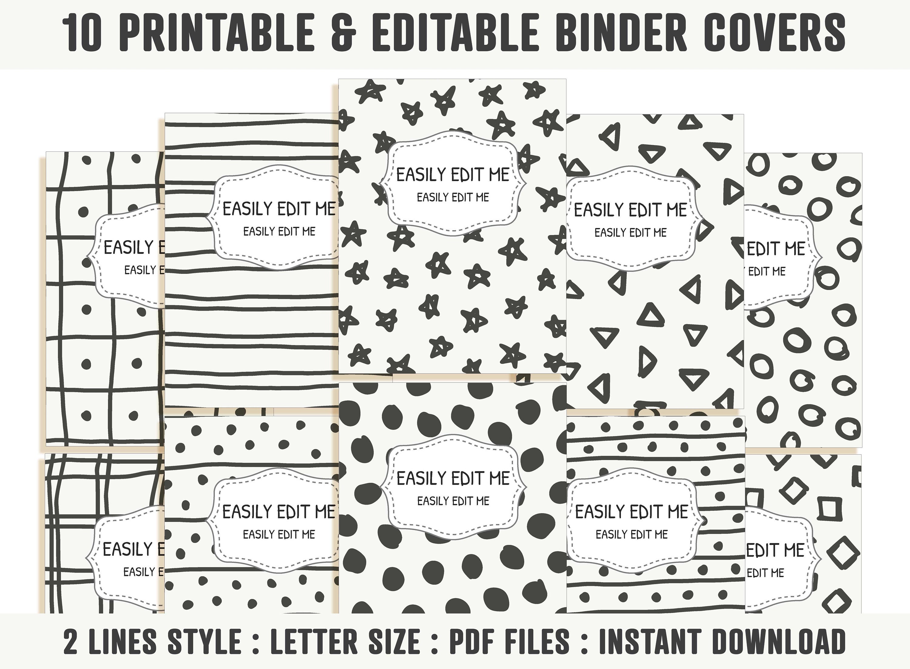 Binder Cover Printable Editable 10 Coversspines Binder - Etsy