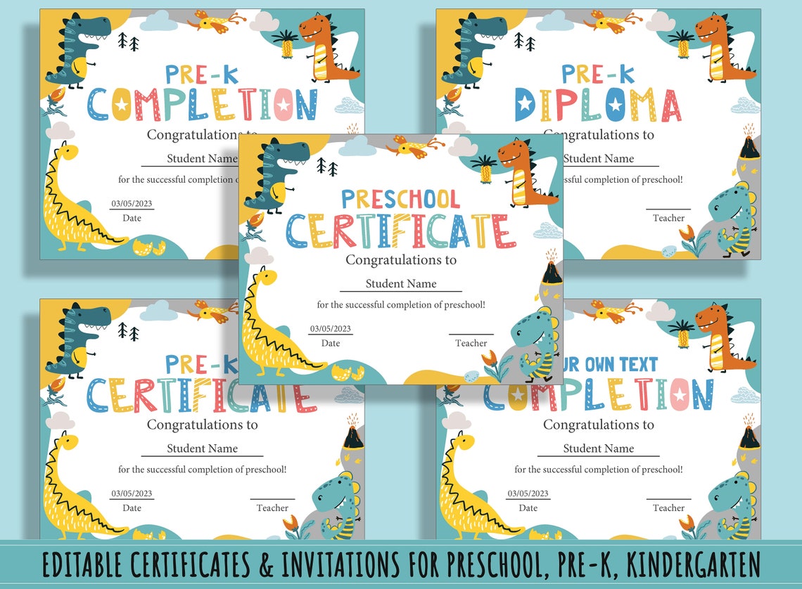 Editable Preschool Diplomas, Certificates, and Graduation Invitations ...