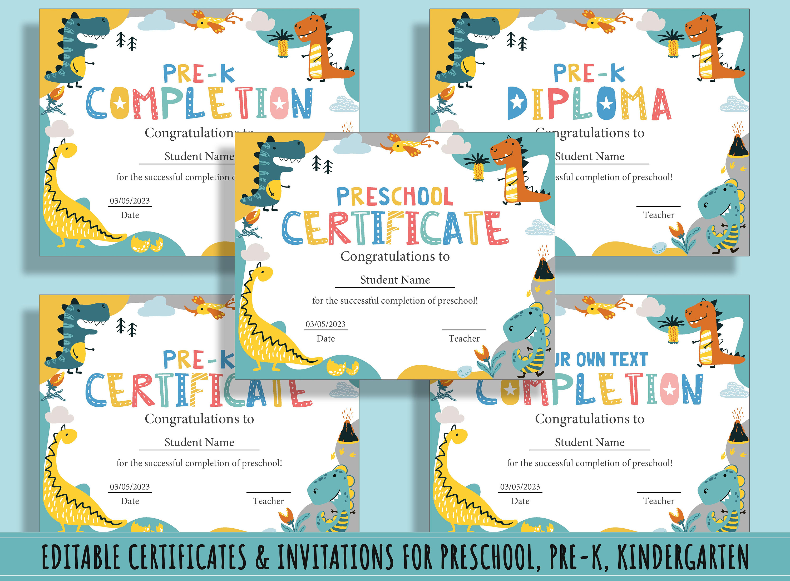 Editable Preschool Diplomas, Certificates, and Graduation Invitations ...