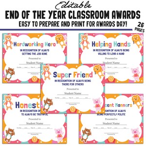 Editable, Creative End-of-year Class Awards for Students, 26 Pages, PDF ...