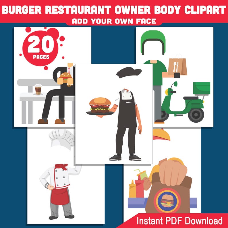 Burger Restaurant Owner Body Clipart Templates: Fun Printable Cutouts ...