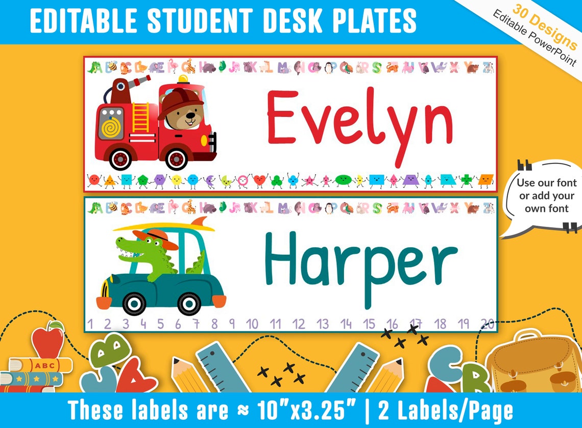 Student Desk Plates 30 Printable/editable Car and Truck Classroom Name ...
