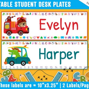Student Desk Plates 30 Printable/editable Car and Truck Classroom Name ...