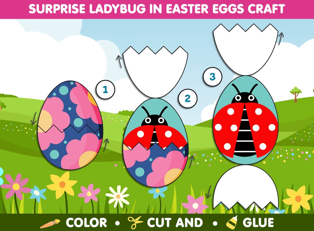Surprise Ladybug in Easter Eggs Craft, Color, Cut & Glue, Available in ...