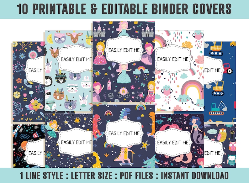 Binder Cover Personalized, 10 Printable/editable Covers + Spines ...