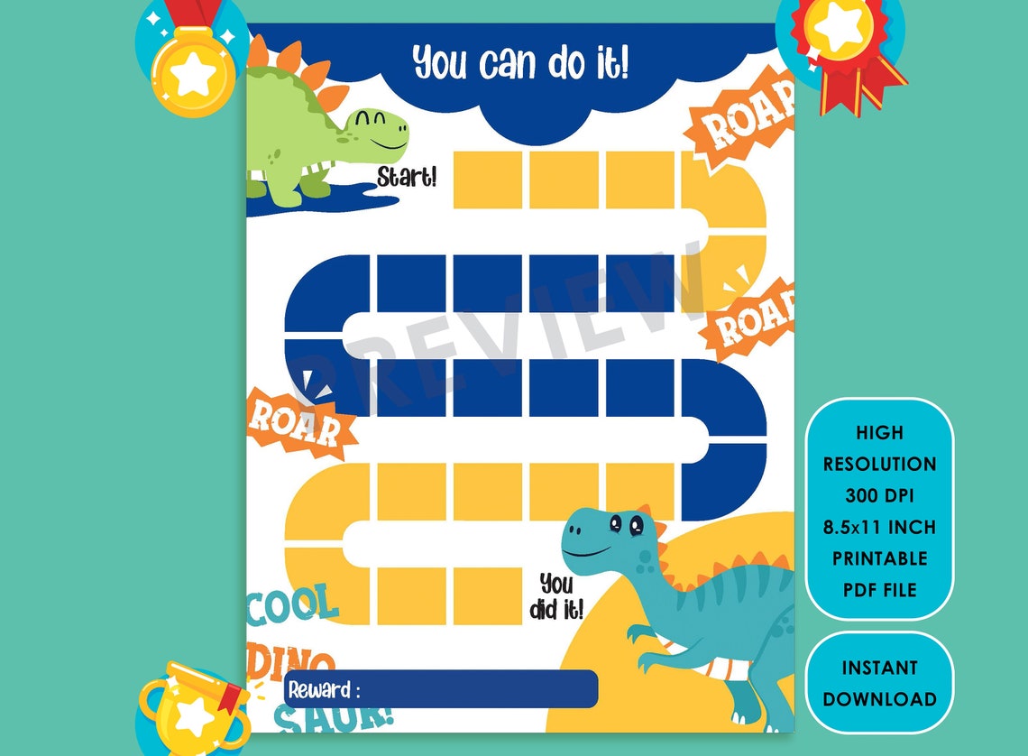 Printable Cool Dinosaur Reward Chart for Kids, a Way of Guiding ...