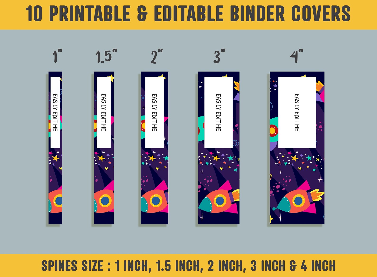 Space, Planets, Rockets, Aliens Binder Cover, 10 Printable & Editable ...