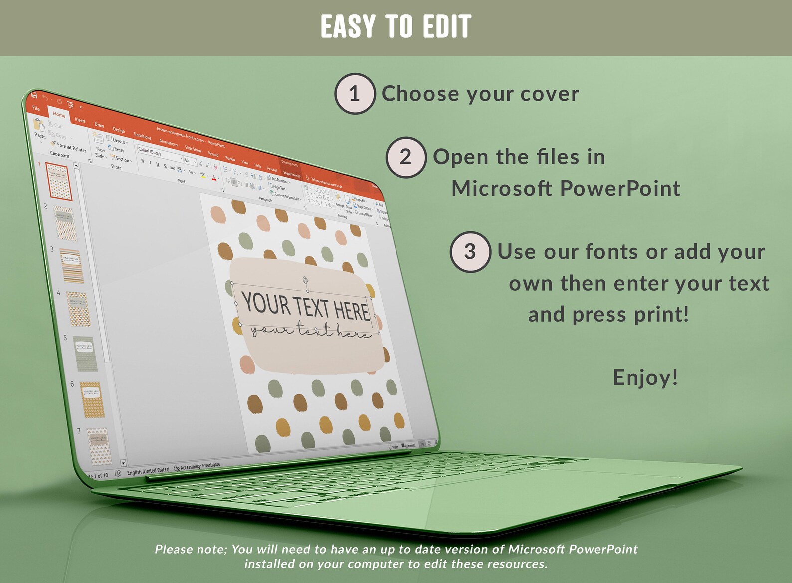 Powerpoint Binder Covers 10 Printable/editable Brown and - Etsy