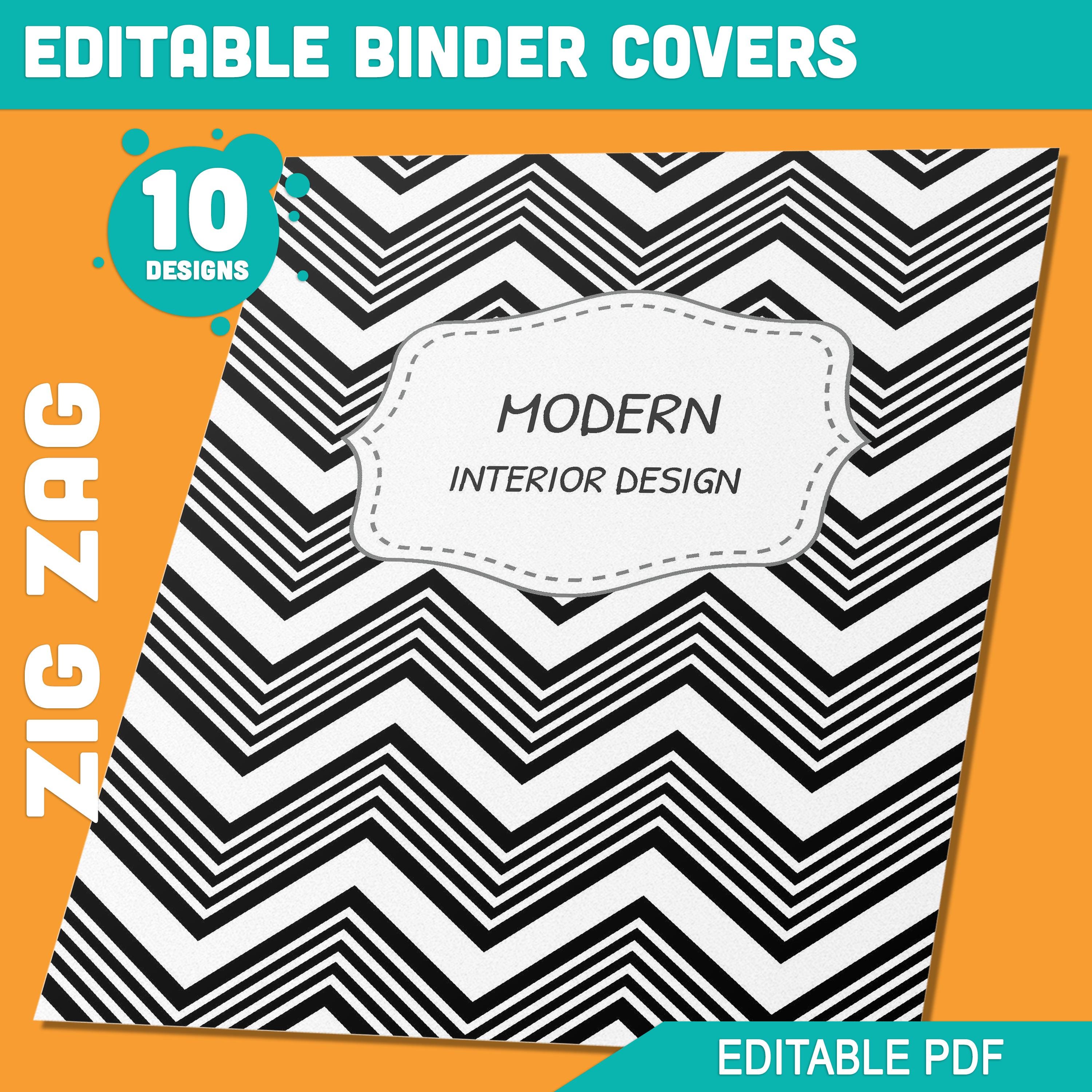Zig Zag Black and White Binder Cover, 10 Printable/editable Covers ...