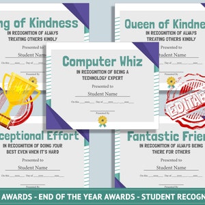 Editable End of School Year Awards, End of the Year Awards, Student ...