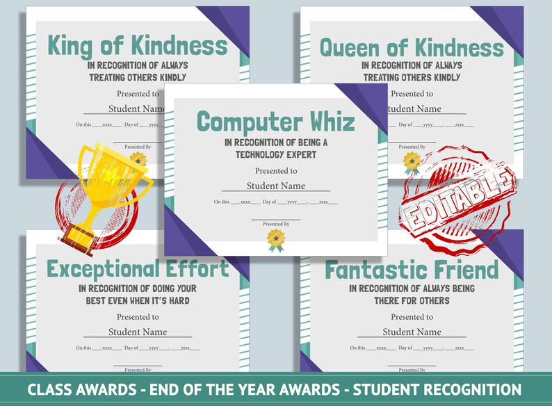Editable End of School Year Awards, End of the Year Awards, Student ...
