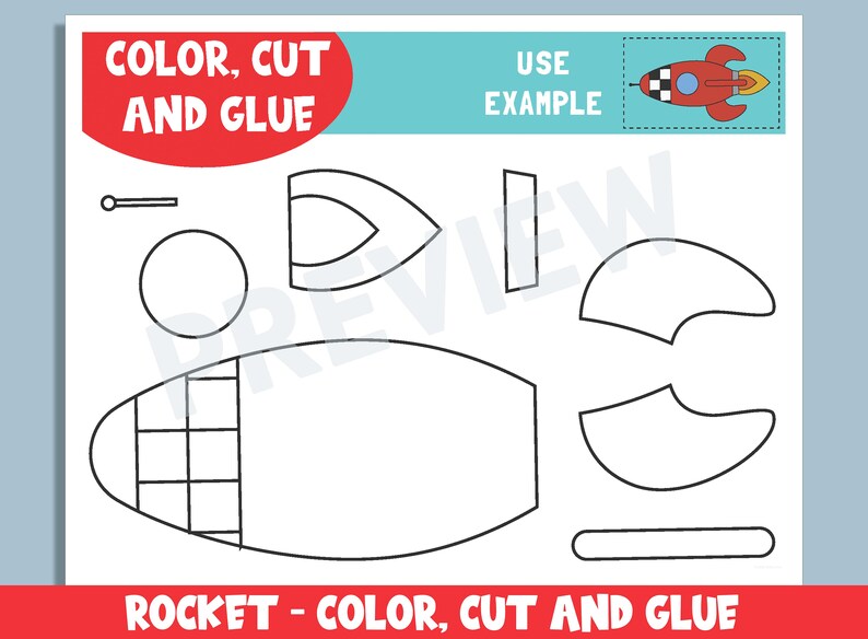 Rocket Craft Activity Color, Cut, and Glue for Prek to 2nd Grade, PDF ...