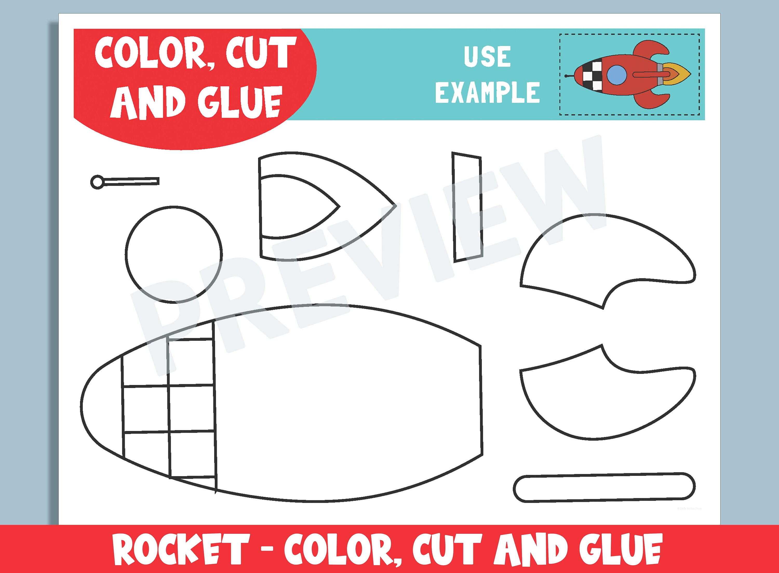Rocket Craft Activity Color, Cut, and Glue for Prek to 2nd Grade, PDF ...